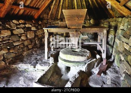 Inside the historic Norse mill on Lewis Island, Scotland. The rustic ...