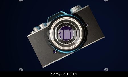 3D rendering of a flashing camera floating in a black background Stock ...