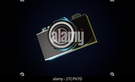 3D rendering of a flashing camera floating in a black background Stock ...
