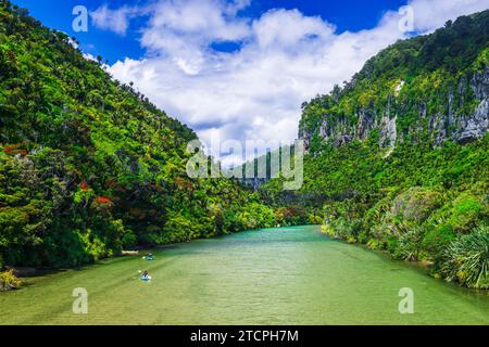Kayaks on Pororari River, Paparoa National Park, South Island, New ...