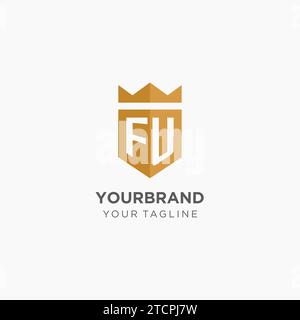 FU logo initial with geometric shield shape design style vector graphic ...