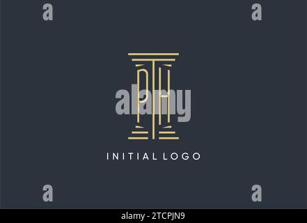 PH monogram logo with pillar shape icon, luxury and elegant design logo for law firm initial ...
