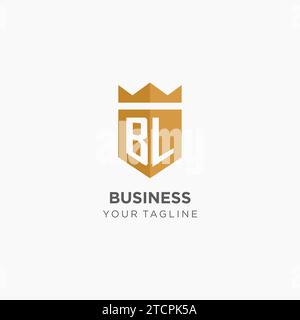 BL monogram logo initial with crown and shield guard shape style vector graphic Stock Vector ...