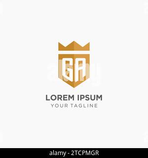 Luxury GA logo monogram shield shape monoline style with gold color and ...