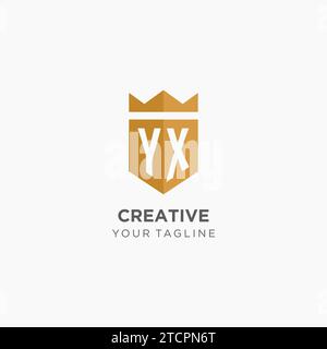 Luxury YX logo monogram shield shape monoline style with gold color and dark background vector ...
