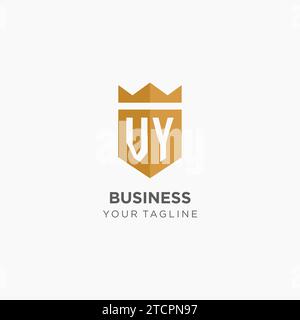 Luxury VY logo monogram shield shape monoline style with gold color and dark background vector ...