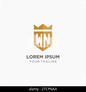 Luxury WN logo monogram shield shape monoline style with gold color and ...
