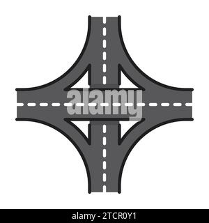 Road line icon, roundabout interchange, highway crossroad intersection ...