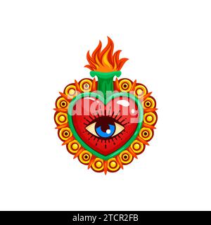 Mexican sacred heart with burning flames and wings for tattoo, vector ...
