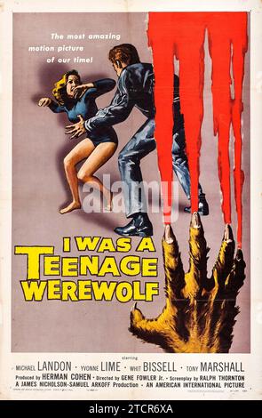 The poster for the 1957 horror film 'I Was A Teenage Werewolf' features ...