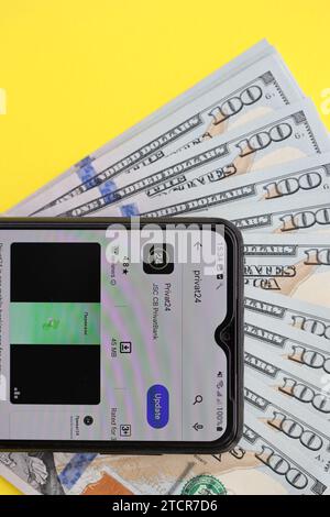 TERNOPIL, UKRAINE - JULY 7, 2023 Privatbank new banking plastic cards ...