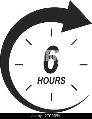 Six hours round icon with arrow. Black and white vector symbol Stock ...
