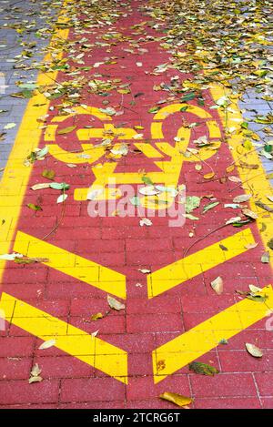 Bicycle road sign in autumn time Stock Photo - Alamy