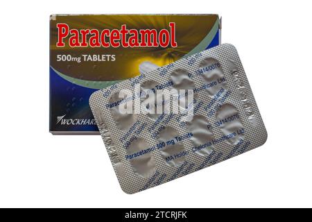 Pack of Wockhardt Paracetamol 500mg tablets with blister pack removed ...