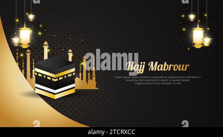 Islamic Pilgrimage Background with Kaaba and Golden Lanterns. Hajj ...