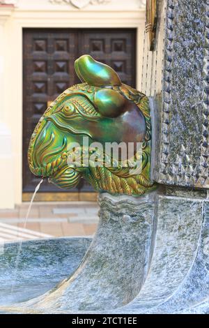 One of the four eosin water-spitting ox-head spigots of the Zsolnay ...