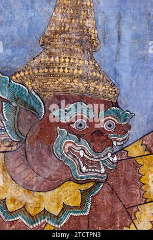 Royal palace complex. Murals of scenes from the Khmer (Reamker) version ...