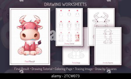 How to Draw a Bull. Step by Step Drawing Tutorial. Draw Guide. Simple ...