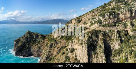 Landscape view of the Costa di Maratea with a narrow and winding ...