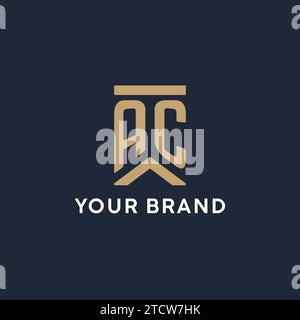 AC initial monogram logo design with pentagon shape style design ideas ...