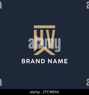 HV initial monogram logo design with pentagon shape style design ideas ...