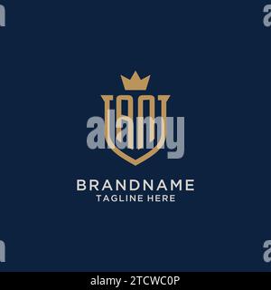 OF monogram logo initial with crown and shield guard shape style vector graphic Stock Vector ...