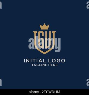 GU monogram logo initial with crown and shield guard shape style vector graphic Stock Vector ...