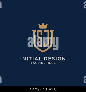 SJ logo with shield and crown, initial monogram logo design ideas Stock ...