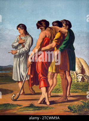 Old Testament. Book of Genesis. Hebrew patriarch Isaac blesses his son ...
