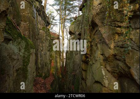 Devil Gorge at the Eifel, Teufelsschlucht with mighty boulders and ...