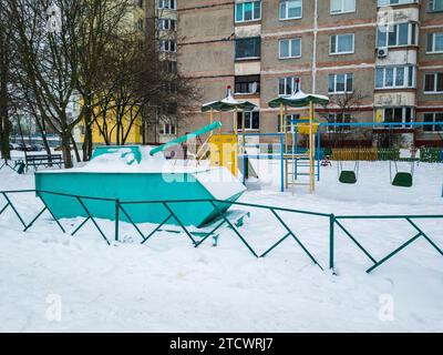 Shot of the soviet era playground in the small rural Russian city Stock ...