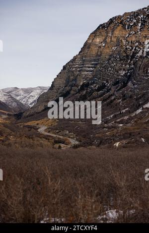 Panoramic view of Provo Canyon (Snow capped Mt. Timpanogos as ...