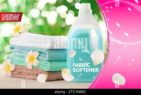 Fabric softener advertising design. Flower petals flying around bottle ...