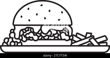Sloppy Joe meal with french fries isolated vector illustration for ...