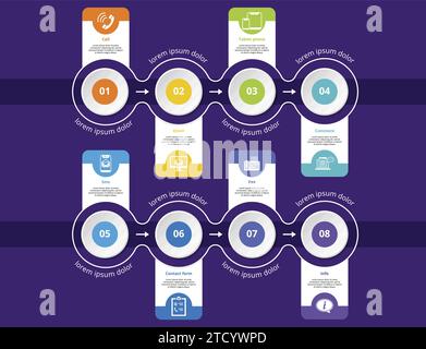 Infographics with Contact theme icons, 10 steps. Such as call, email ...