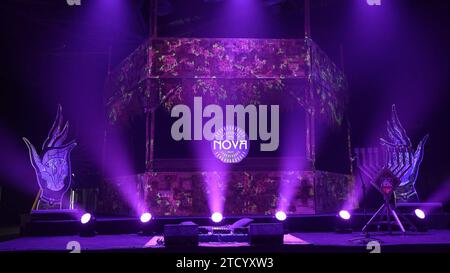 A recreation of the main stage of the Supernova festival is displayed ...