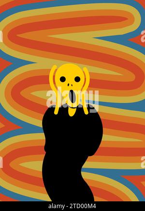 Scream munch painting. Man is scared and screaming. Art horror Stock ...