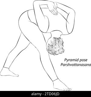 Young woman doing yoga Parshvottanasana. Pyramid pose or Intense Side ...