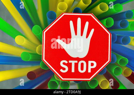 colorful plastic straws with stop sign Stock Photo - Alamy