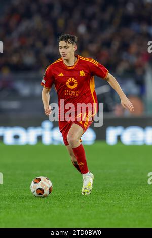 Roma’s Italian midfielder Niccolo Pisilli celebrates after scoring a ...