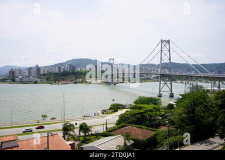 Beautiful view of the Hercilio Luz bridge in Florianopolis, Brazil ...