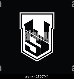 JS Letter Logo monogram shield geometric line inside shield isolated ...