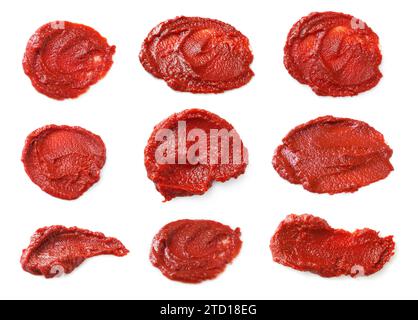Tomato paste smears on white background, set Stock Photo - Alamy