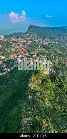 Aerial view of Bandipur from Thani mai temple hill. Nepal. Main street ...