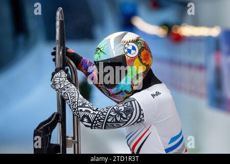 Kellie Delka (Puerto Rico) im Ziel, AUT, IBSF BMW Skeleton Weltcup ...