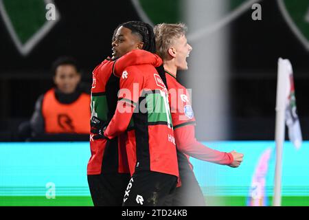 NIJMEGEN - Magnus Mattsson of NEC Nijmegen (r) cheers after making the ...
