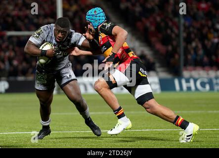 Gloucester Rugby's Zach Mercer is tackled during the EPCR Challenge Cup ...
