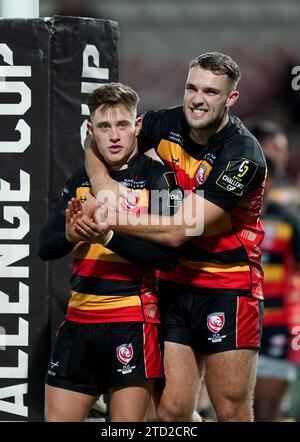 Gloucester Rugby's Stephen Varney (left) and Max Llewellyn celebrate ...