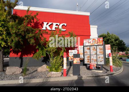 The drive through menu at a KFC, Kentucky Fried Chicken, restaurant on ...