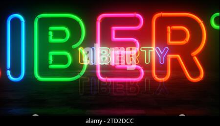 Liberty neon symbol. Freedom and success light color bulbs. Abstract ...